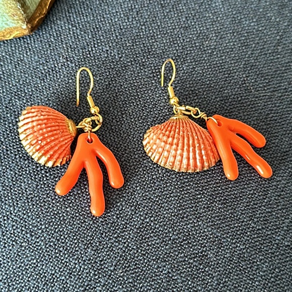 Jewelry | Pierced Earrings Orange And Gold Faux Coral Scallop Shells ...